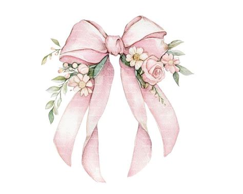 Pink Coquette Ribbon Bow Watercolor Clipart Floral Png Digital