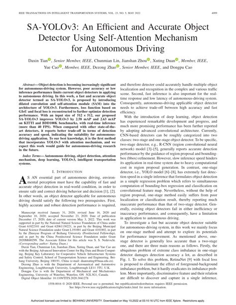 Pdf Sa Yolov3 An Efficient And Accurate Object Detector Using Self