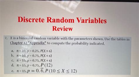 Solved Discrete Random Variables Review X Is A Binomial Chegg Com