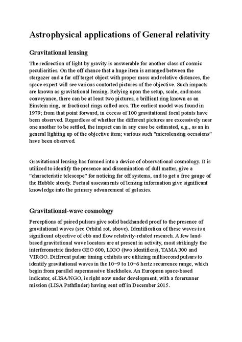 Astrophysical Applications Of General Relativity Astrophysical Applications Of General