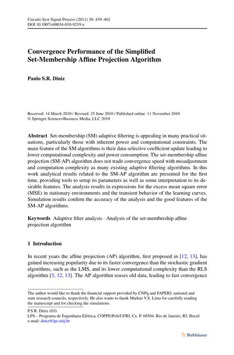 Pdf Convergence Performance Of The Simplified Set Membership Affine