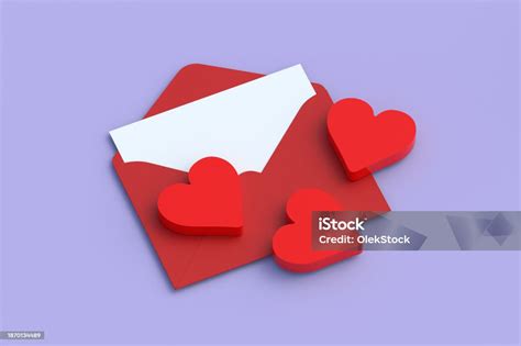 하트 3개 근처에 있는 봉투를 엽니다 발렌타인 데이 초대장 사랑의 개념 사랑의 편지 로맨틱한 감정 회의 기념일 결혼식과 관계 3d 렌더 3차원 형태에 대한 스톡 사진 및