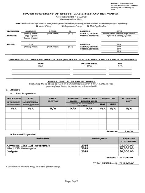 2015 Saln Form From Csc Pdf Identity Document Social Institutions