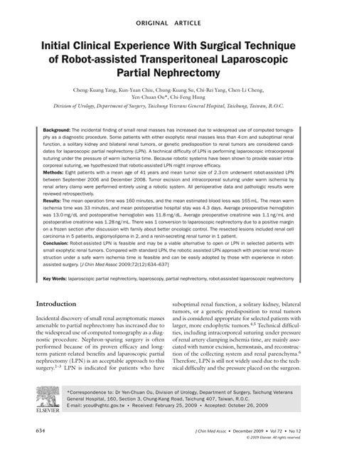 Pdf Initial Clinical Experience With Surgical Technique Of Robot Assisted Transperitoneal