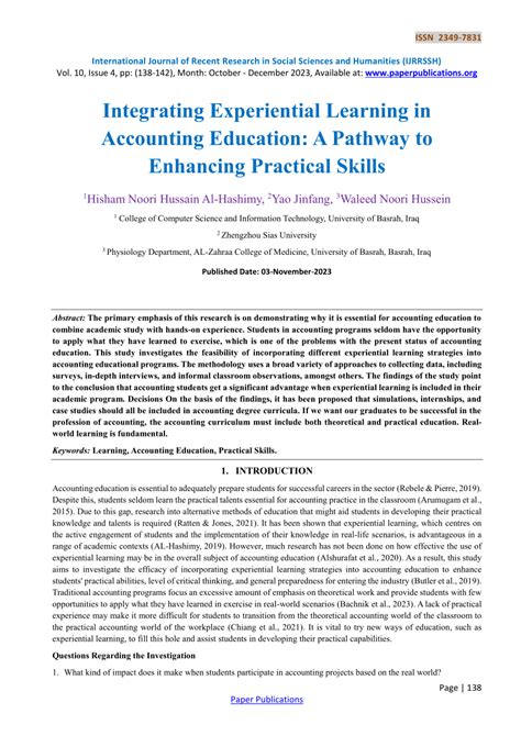 pdf integrating experiential learning in accounting education a