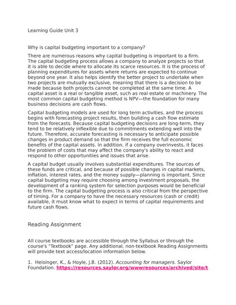 learning guide unit 3 bus 5111 financial management learning guide unit 3 why is capital