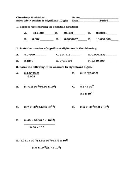 Scientific Notation And Significant Digits Worksheet For 9th 12th