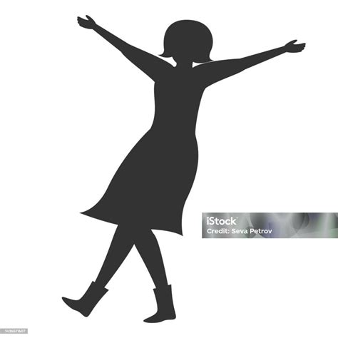 흰색 배경에 팔을 벌린 소녀의 실루엣의 벡터 일러스트레이션 자유와 기쁨의 개념 검은색에 대한 스톡 벡터 아트 및 기타 이미지 검은색 광대한 긴 Istock