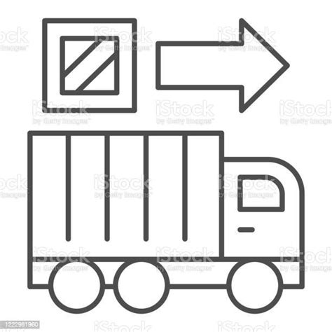 배달 트럭 얇은 라인 아이콘 화물 운송 기호 배송 트럭 실루엣 벡터 기호 흰색 배경 개요 스타일 웹 디자인에 빠른 배달 밴 아이콘 벡터 그래픽 10에 대한 스톡 벡터 아트