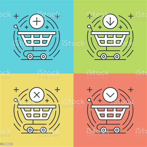 플랫 선 아이콘 설정 얇은 선형 스트로크 벡터 아이콘 쇼핑 카트 구매 제품 구매 버튼 전자 상거래 기호 0명에 대한 스톡 벡터 아트 및 기타 이미지 Istock