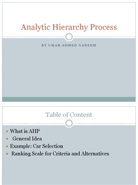 Analytic Hierarchy Process By Umar Pdf Eigenvalues And Eigenvectors