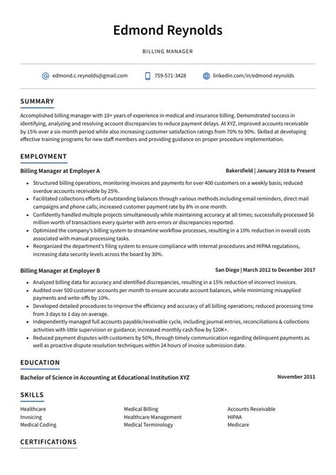 Billing Manager Resume CV Example And Writing Guide