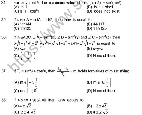 Jee Mathematics Trigonometric Functions Mcqs Set A With Answers
