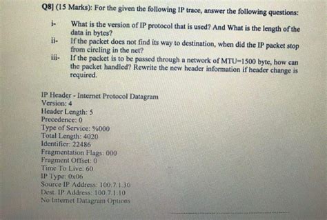 Solved Q8 15 Marks For The Given The Following Ip Trace