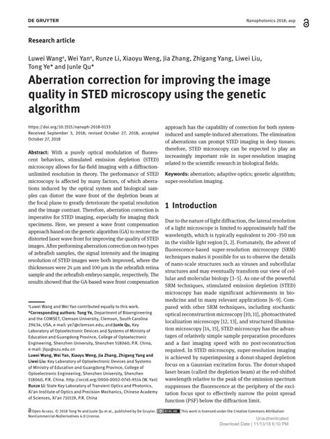 Pdf Aberration Correction For Improving The Image Quality In Sted