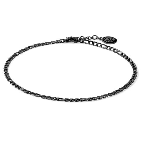 Black Stainless Steel Figaro Chain Mens Anklet In Stock Lucleon