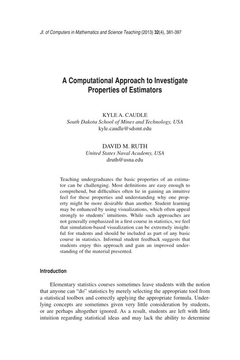 Pdf A Computational Approach To Investigate The Properties Of An Estimator