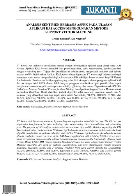 Pdf Analisis Sentimen Berbasis Aspek Pada Ulasan Aplikasi Kai Access Menggunakan Metode