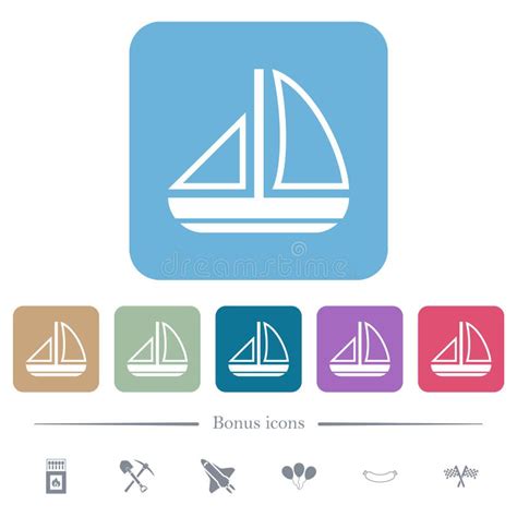 Sailing Boat Outline Flat Icons On Color Rounded Square Backgrounds Stock Vector Illustration
