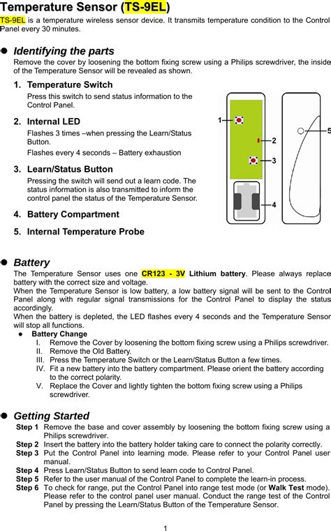 Climax Technology Co Ts Temperature Sensor User Manual Ts El