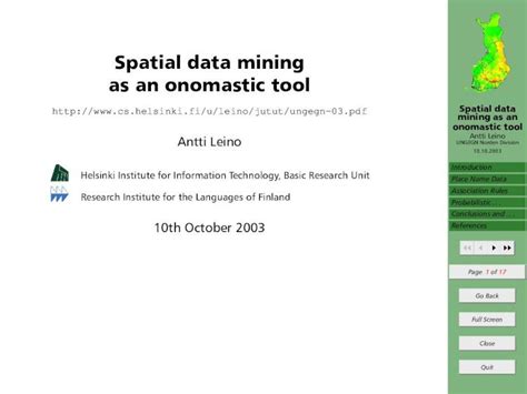 Pdf Spatial Data Mining As An Onomastic Tool · Spatial Data Mining As An Onomastic Tool Antti