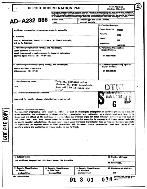 Pdf Nonlinear Propagation In An Ocean Acoustic Waveguide