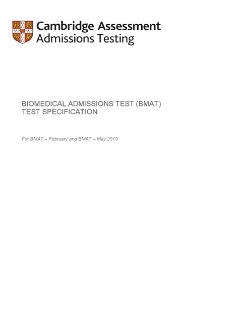 Bmat 2019 Test Specification An Overview Of The Format Content And Scoring Of The Biomedical