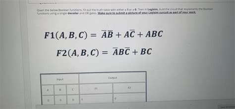 Solved Given The Below Boolean Functions Fill Out The Truth