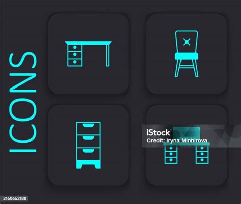 사무실 책상 의자 및 서랍장 아이콘을 설정합니다 검은색 사각형 버튼입니다 벡터 가구에 대한 스톡 벡터 아트 및 기타 이미지 가구 가정의 방 검은색 Istock