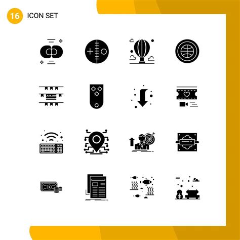 Group Of 16 Modern Solid Glyphs Set For Internet Globe Puncture Sky Cloud Editable Vector Design