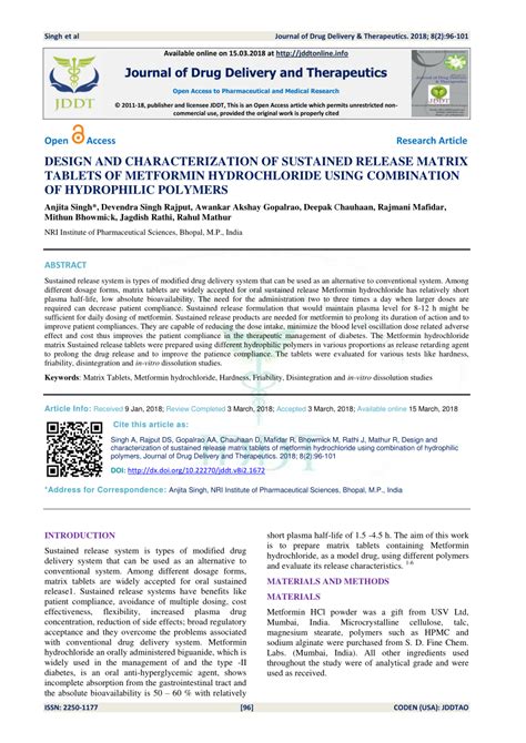 Pdf Design And Characterization Of Sustained Release Matrix Tablets Of Metformin Hydrochloride