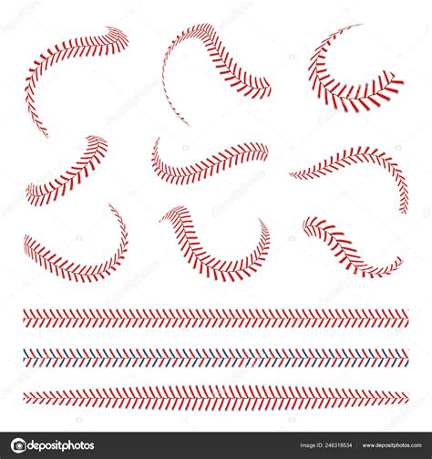 Juego Cordones Béisbol Puntos Béisbol Con Hilos Rojos Elementos Gráficos Vector De Stock Por