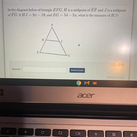 In The Diagram Below Of Triangle Efg H Is A Midpoint Of Ef And J Is A