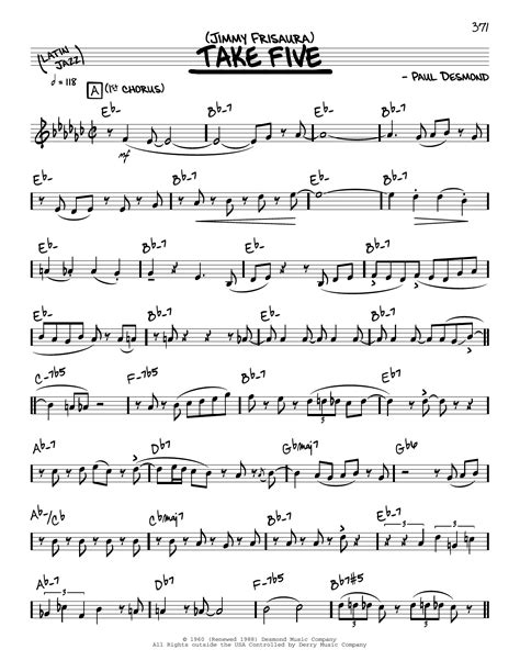 Jimmy Frisaura Take Five Solo Only Sheet Music Notes Chords Sheet