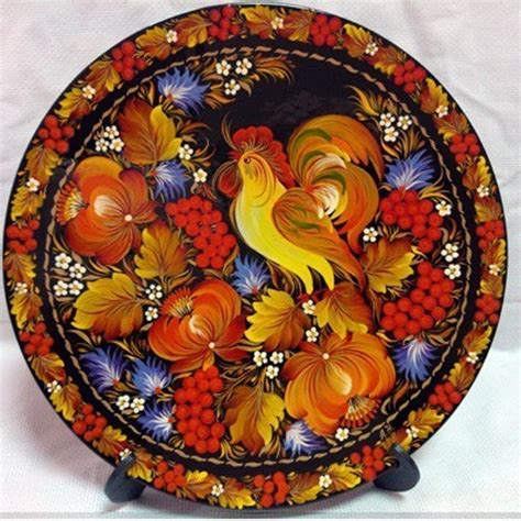 Тарелка декоративная украинские сувениры ручной работы Prezent Петриковские краски дерево