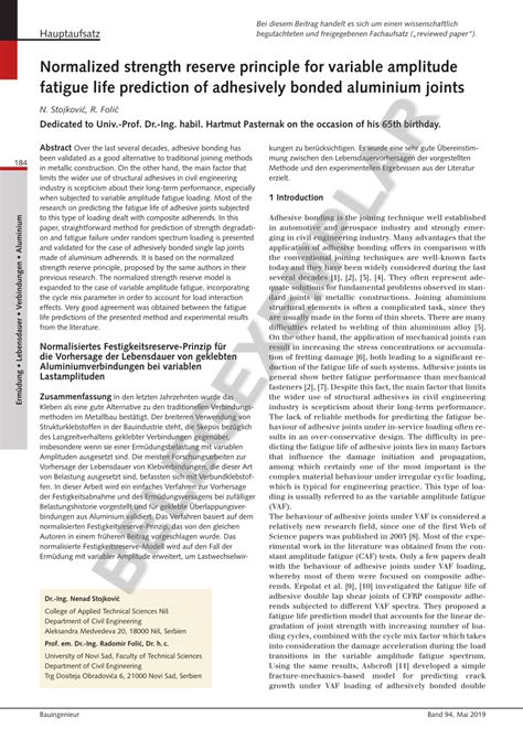 Pdf Normalized Strength Reserve Principle For Variable Amplitude Fatigue Life Prediction Of