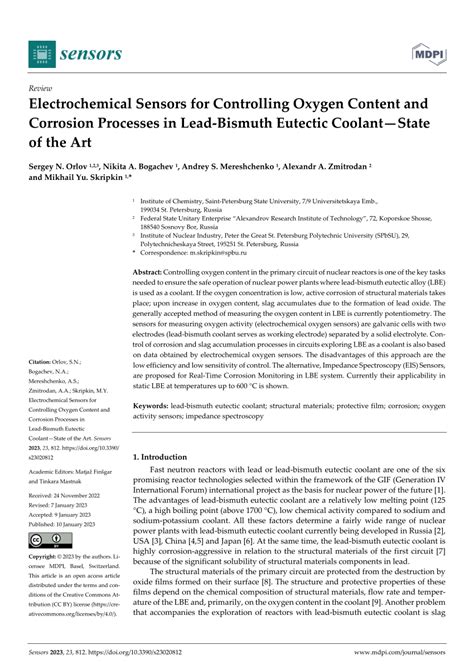 Pdf Electrochemical Sensors For Controlling Oxygen Content And