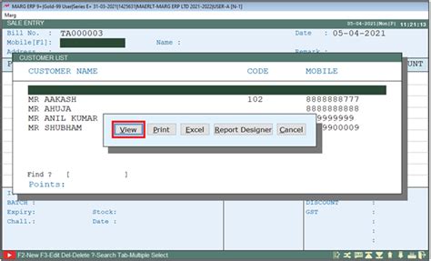 How To View Customer List While Billing In Marg Software