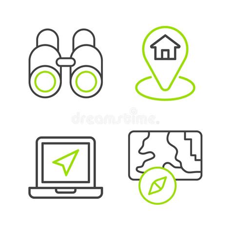 Set Line City Map Navigation Laptop With Location Marker Location