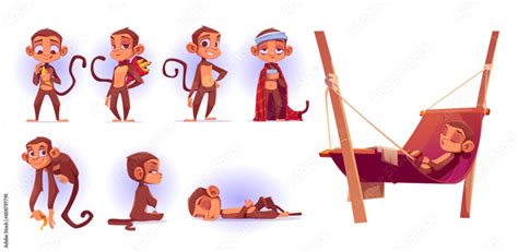 Cartoon Set Of Cute Monkeys Isolated On White Background Vector Illustration Of Funny Animal