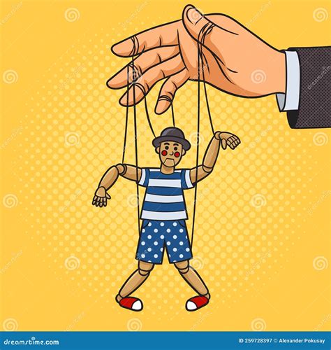 Puppet On Puppeteer Hand Pinup Pop Art Raster Stock Illustration