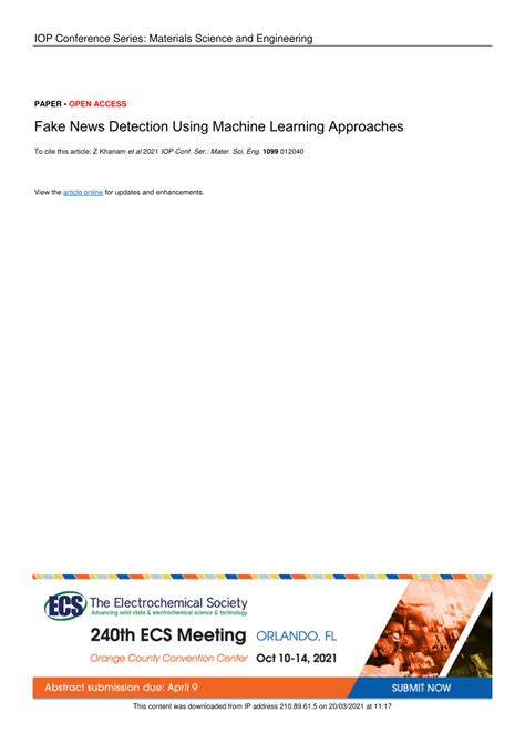 Pdf Fake News Detection Using Machine Learning Approaches