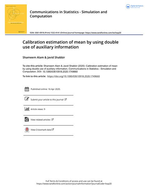 Pdf Calibration Estimation Of Mean By Using Double Use Of Auxiliary Information