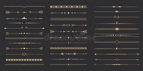 Text Devider Set Gold Line Minimal Separators Elegant Doodlle Borders