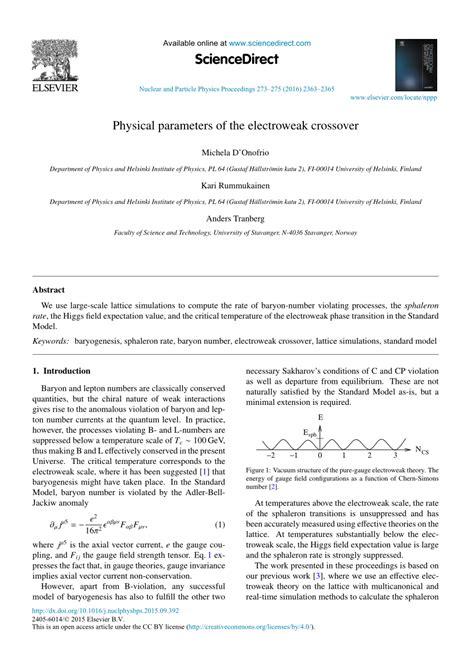Pdf Physical Parameters Of The Electroweak Crossover