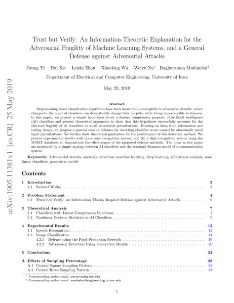 Pdf Trust But Verify An Information Theoretic Explanation For The Adversarial Fragility Of