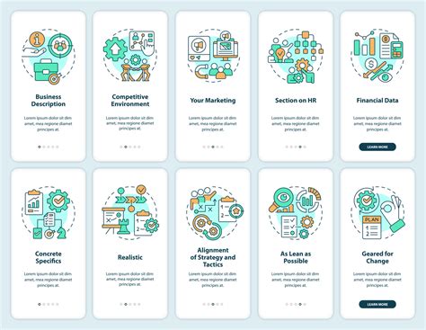 Business Planning Success Onboarding Mobile App Screen Set Walkthrough 5 Steps Editable Graphic