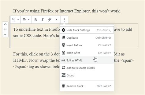 How To Underline Text In Wordpress Block Editor