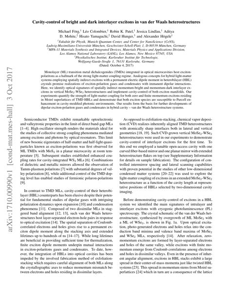 Pdf Cavity Control Of Bright And Dark Interlayer Excitons In Van Der