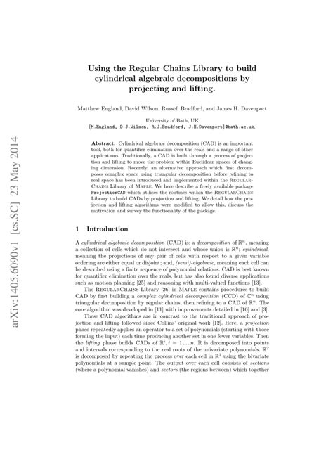 Pdf Using The Regular Chains Library To Build Cylindrical Algebraic Decompositions By